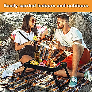 Greenual Breakfast Bed Tray for Eating with Adjustable Height Serving Tray with Folding Legs Food Tables with Locking Legs Phone Holder Portable Laptop Snack Platter for Bedroom Picnic -Black