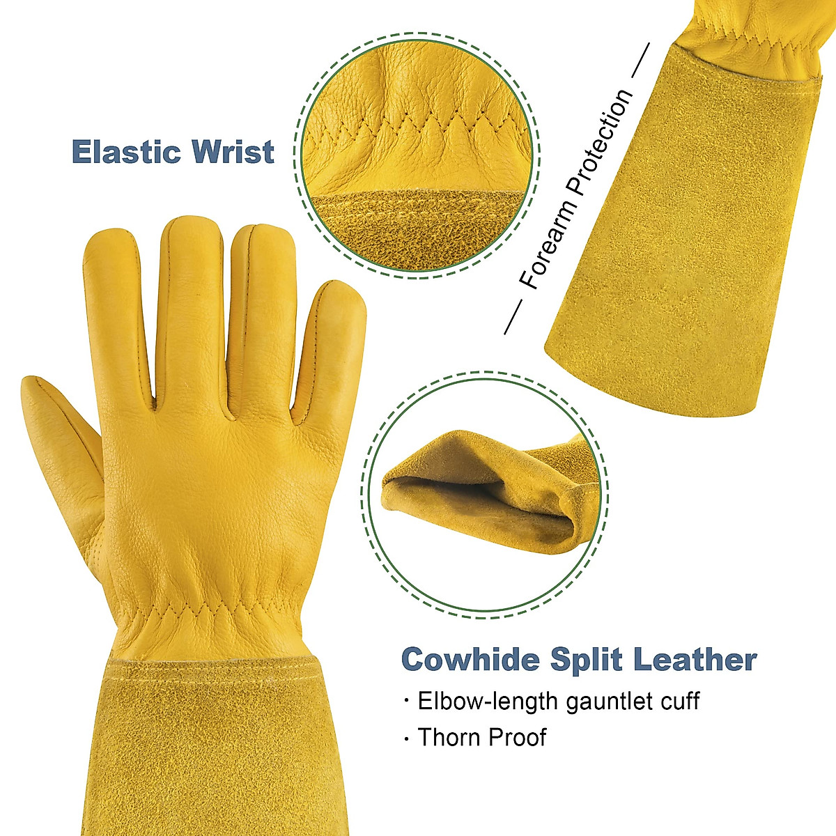 AIWOGLO Thorn Proof Gardening Gloves for Men & Women Rose Pruning Leather Garden Gloves with Long Sleeve Gauntlet(Large)