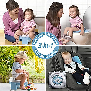 Portable Potty Training Seat for Toddler Kids - Foldable Training Toilet for Travel with Travel Bag and Storage Bag, Potty Training Toilet for Outdoor and Indoor Easy to Clean(Blue) by MCGMITT