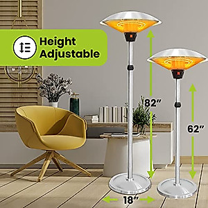 Electric Patio Heater 1500W for Outdoor Heating with Adjustable Height, Quiet Operation, Free Standing and Waterproof Space Warmer (EPH-SIL)