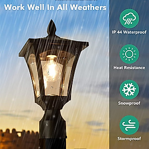 PASAMIC Solar Powered Black Pathway Light Fixture, 3000K Warm White, Weather Resistant, Energy Saving, IP44 Waterproof, 60 Lumens, 3" Standard Lamp Post or 5.6" Piers Included