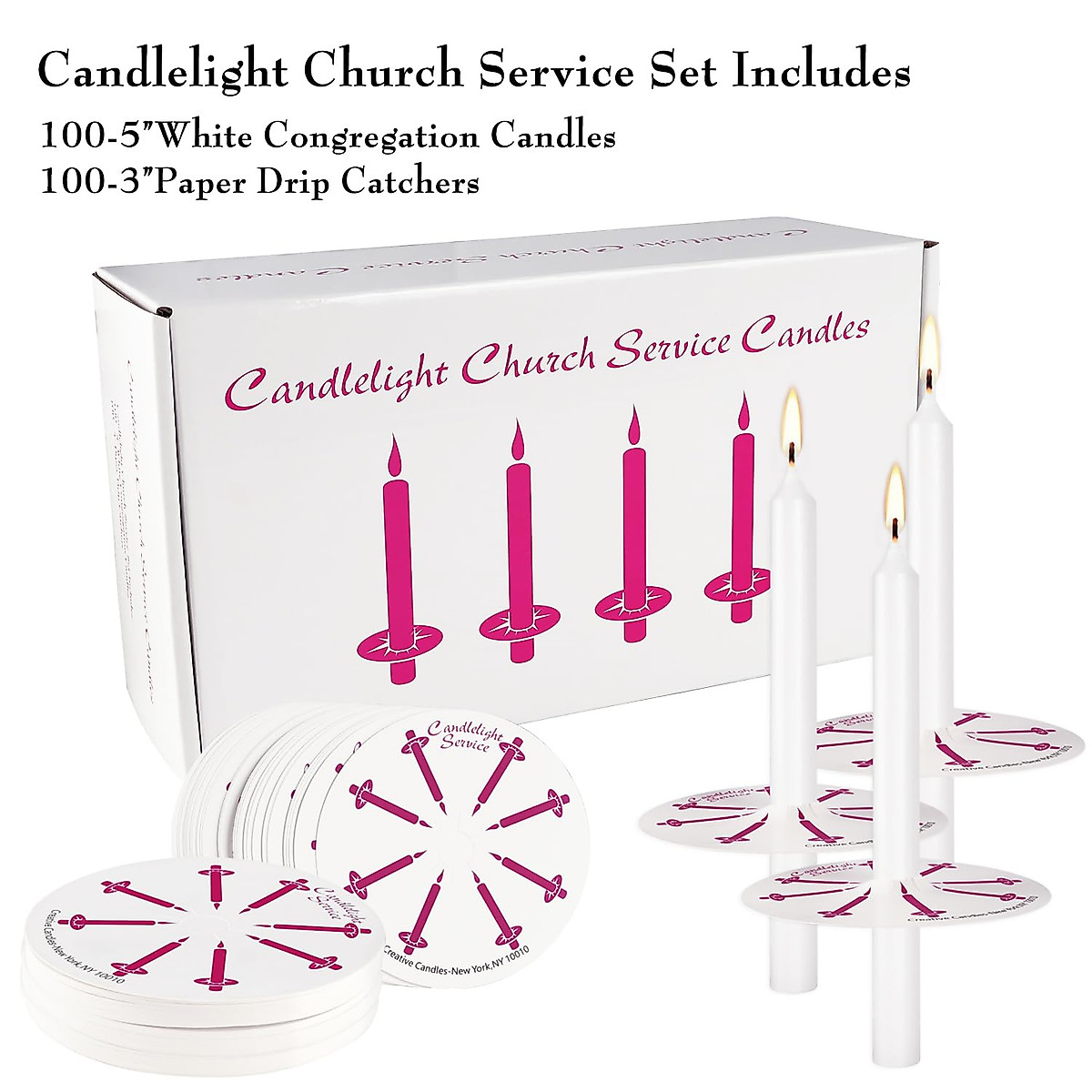 100 pcs odorless Taper Candles, White, Handheld with drip Protection, 5 inches, Church Prayer Candles, Sabbath Candles, Religious Candles……