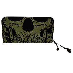 Lost Queen Gothic Death Skull Face Glow in the Dark Zip Around Wallet, Black, Large