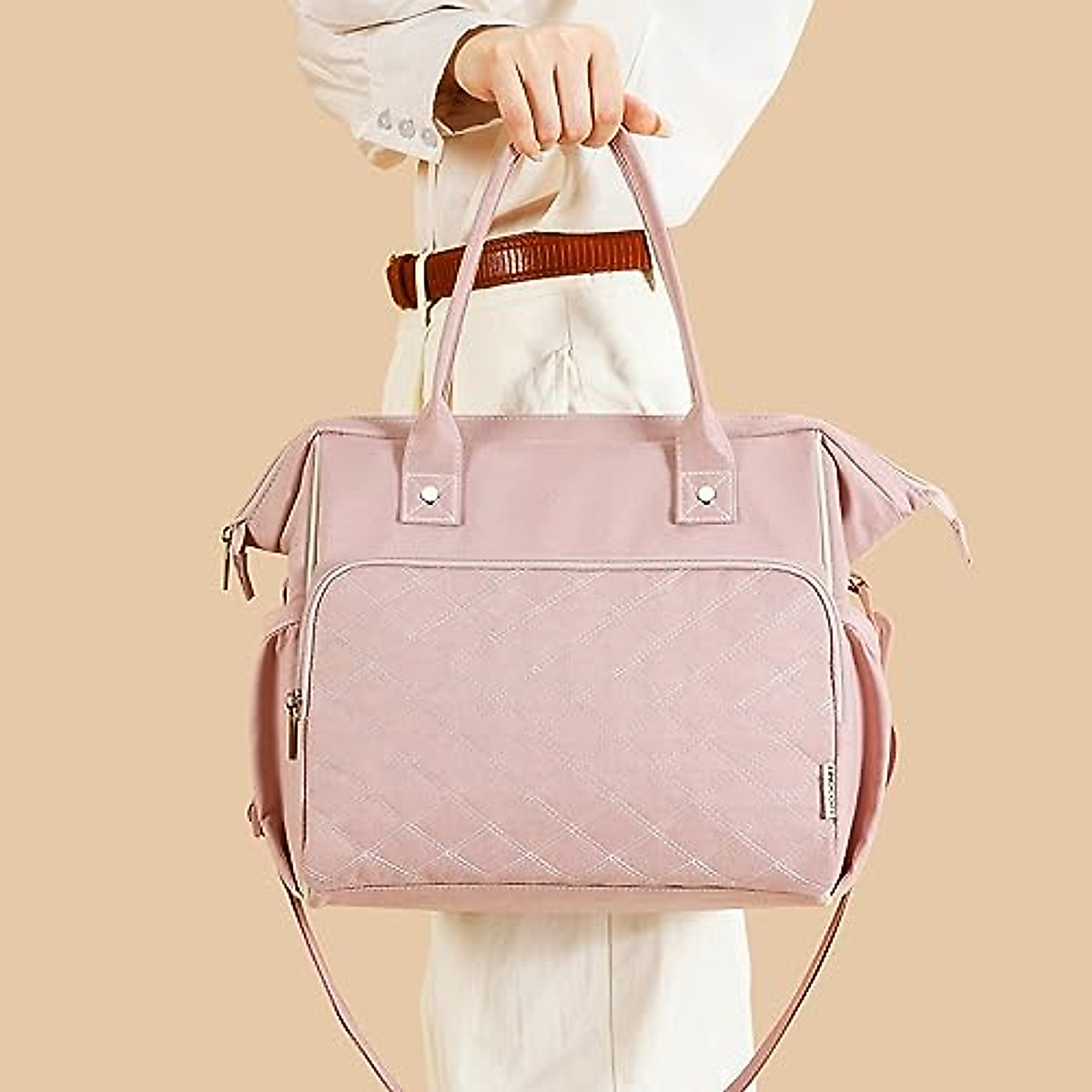 FINDCOZY Insulated Lunch Bag for Women, Cute Lunch Box, Reusable Cooler Bag with Removable Shoulder Strap and Side pockets for Work or Picnic, Pink