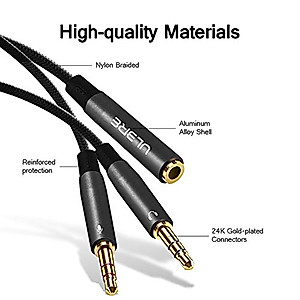 ULBRE Headphone Splitter for Computer, 3.5mm Female to 2 Dual 3.5mm Male Mic, Audio Y Splitter Cable for Gaming Headset to PC