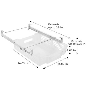 Smart Design Adjustable Pull Out Refrigerator Drawer - Extra Large - BPA Free Plastic - Holds 20 lbs - Extendable Sliding Fridge Bin, Freezer, Pantry Food Holder Storage Organizer - Kitchen - Clear