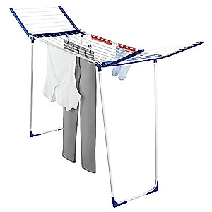 Leifheit Pegasus 180 Gullwing Drying Rack with 19.7 Yards of Hanging Space, White and Blue