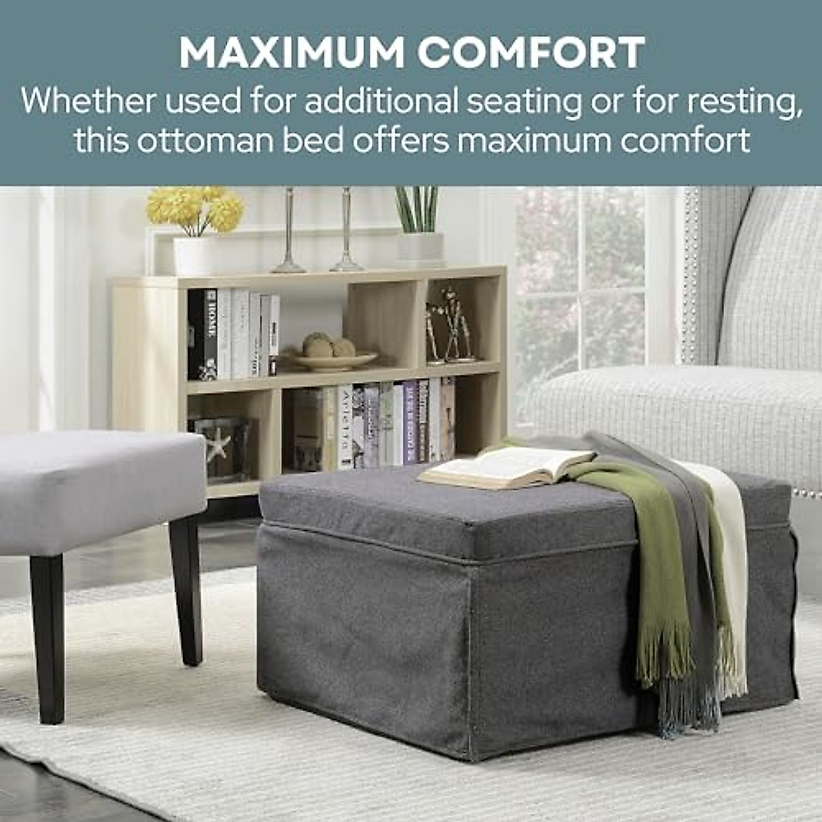 Convenience Concepts Designs4Comfort Folding Bed Ottoman, Soft Gray Fabric