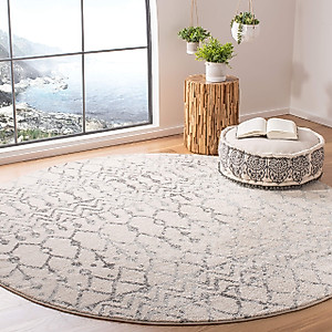 SAFAVIEH Tulum Collection 11' Round Ivory/Grey TUL270A Moroccan Boho Distressed Non-Shedding Dining Room Entryway Foyer Living Room Bedroom Area Rug