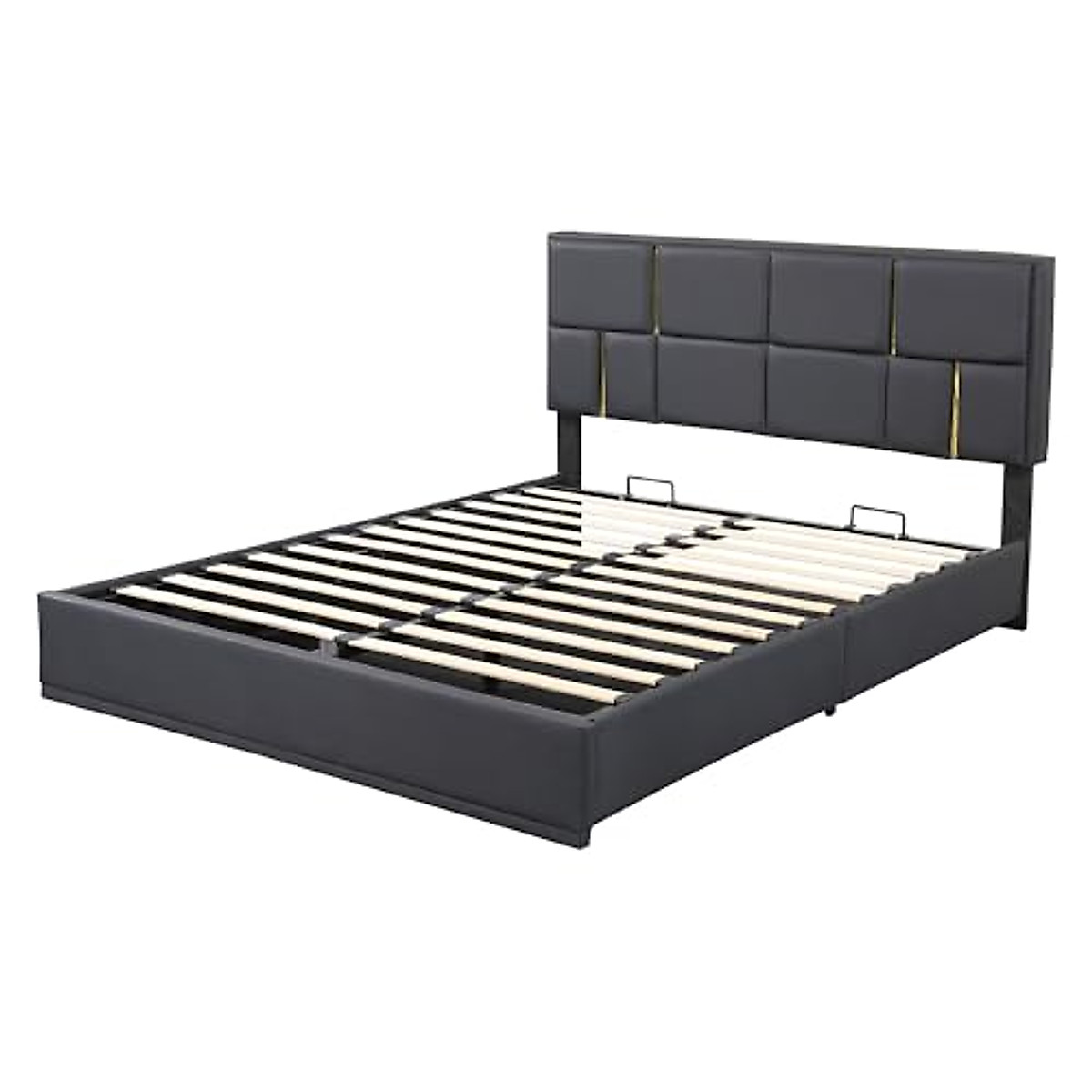 Goohome Modern Queen Size Upholstered Platform Bed with Hydraulic Storage System, Lift Up Storage Bed Queen Size with Headboard, Sturdy Wooden Platform Bed Frame for Teens Adults, Space Saving