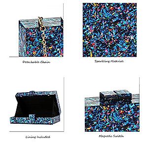 Women Sequin Acrylic Clutch Box Crossbody Bag Handbag Bridal Party Cocktail Evening Clutch Purse (Blue)