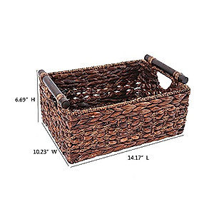 Storage Basket made by Water Hyacinth with Wood Handles, Arts and Crafts. (RectangleA-Large)