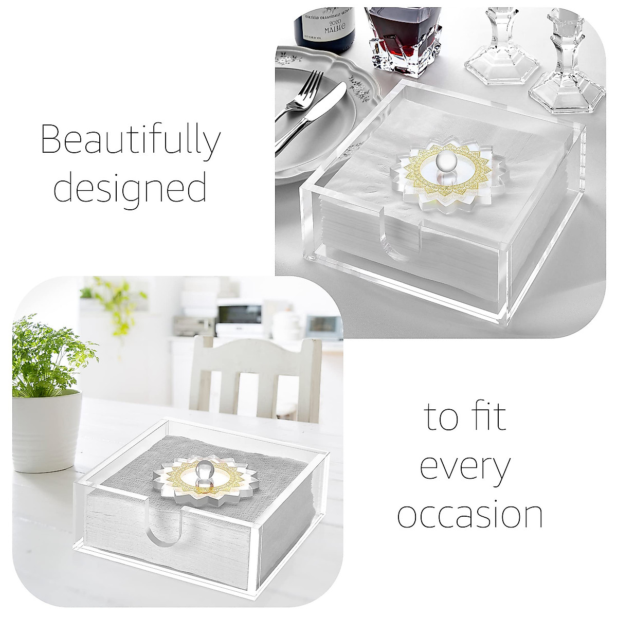 Acrylic Napkin Holder with Elegant Weighted Patterns - Napkin Holder for Table - Napkin Holders for Kitchen - Bathroom Paper Towel Holder - Napkin Dispenser - Outdoor Napkin Holder