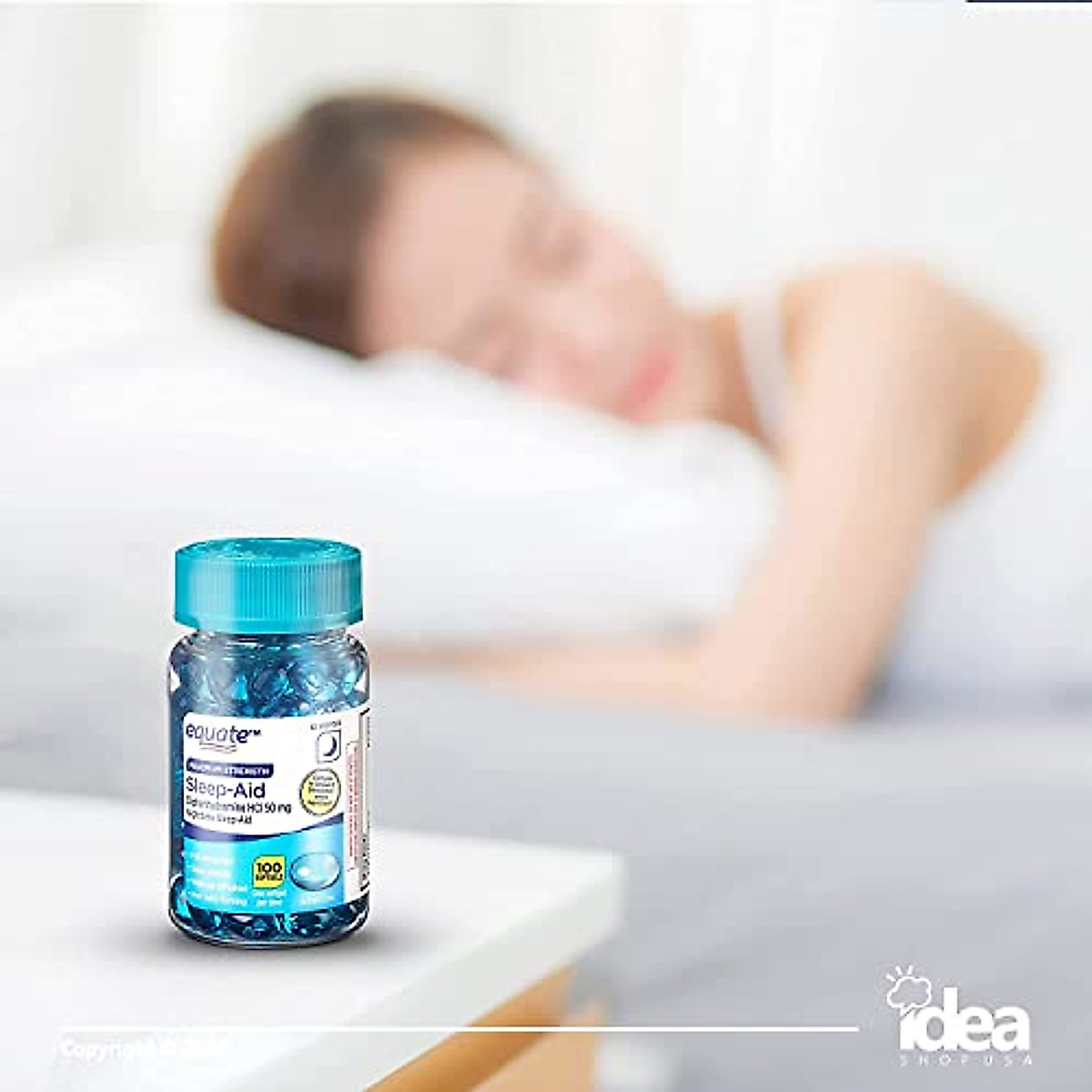 Equate Maximum Strength Sleep-Aid Softgels 50mg, 100 Ct Bundle with Exclusive "Have a Great Sleep" - Better Idea Guide (2 Items)