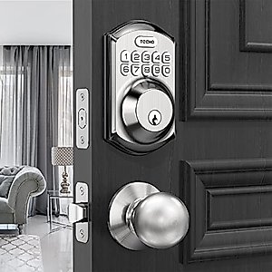 TEEHO TE001K Keyless Entry Door Lock with Handle - Electronic Keypad Deadbolt with Door Knob - Deadbolt Smart Lock for Front Door - Auto Lock - Easy Installation - Satin Nickel