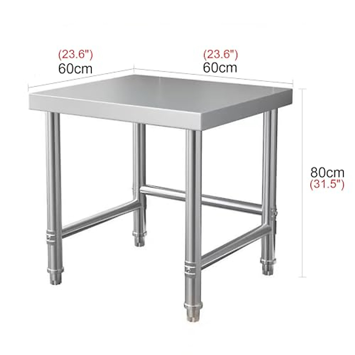 Kitchen Workbench Open Shelves Commercial Multifunctional Single Tier Prep Table Chopping Table Casework Metal Table Stainless Steel Cooktop Shelves(60x60x80cm)