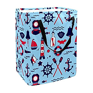 DJROW Laundry Basket Vector Pattern of Anchor Sailboat Shape and Line Collapsible Laundry Hamper for Bathroom Bedroom Home Toys and Clothing Organization