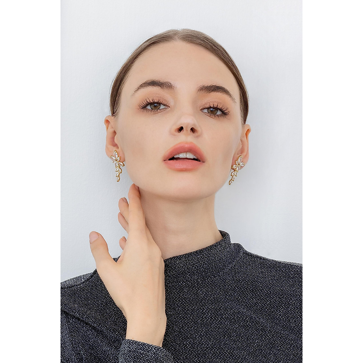 DIAMANTIO Wedding Earrings Elegant Dangle Drop CZ Marquise Cubic Zirconia AAAAA 18K Gold Plated Rhinestone Luxurious for Brides Bridal Wedding Women Precious Crystal (Gold)