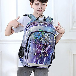 Primary Middle School Backpack Dream Catcher Bohemian Kids Book Bags for Teens Kindergarten Sturdy Waterproof Lightweight Durable Ages 6-12