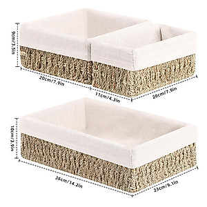 OUTBROS Wicker Storage Basket, Decorative Storage Baskets With Liner for Shelves,Toilet Paper Baskets,Storage Basket for Toilet Tank Top, 3-Pack,Seagrass