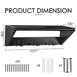 MaxGear Towel Racks for Bathroom, Towel Holder Wall Mounted, Bathroom Shelf Decor, Hanging Bathroom Rack with 3 Double Hooks, Farmhouse Toilet Shelf Black Towel Hanger, Bathroom Organizer and Storage
