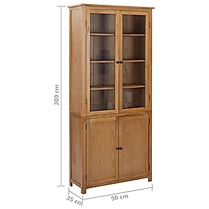 vidaXL Solid Wood Oak Bookcase with 4 Doors Shelf Cabinet Display Storage Unit Living Room Studio Office Freestanding Organizer 31.5" Glass
