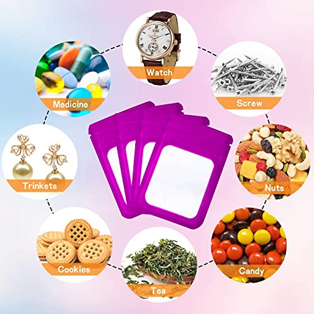 YHJZ 100 Pcs Resealable Mylar Bags, Smell Proof Bags for Packaging, Ziploc Pouch Bags for Food Storage Jewelry Electronics Storage (4x6, Purple)…