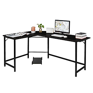 Thaweesuk Shop Black Board & Black Metal Legs L-Shaped Corner Computer Desk Home Office Study Laptop PC Work Table MDF & Iron 66" x 47" x 28" (L x W x H) of Set