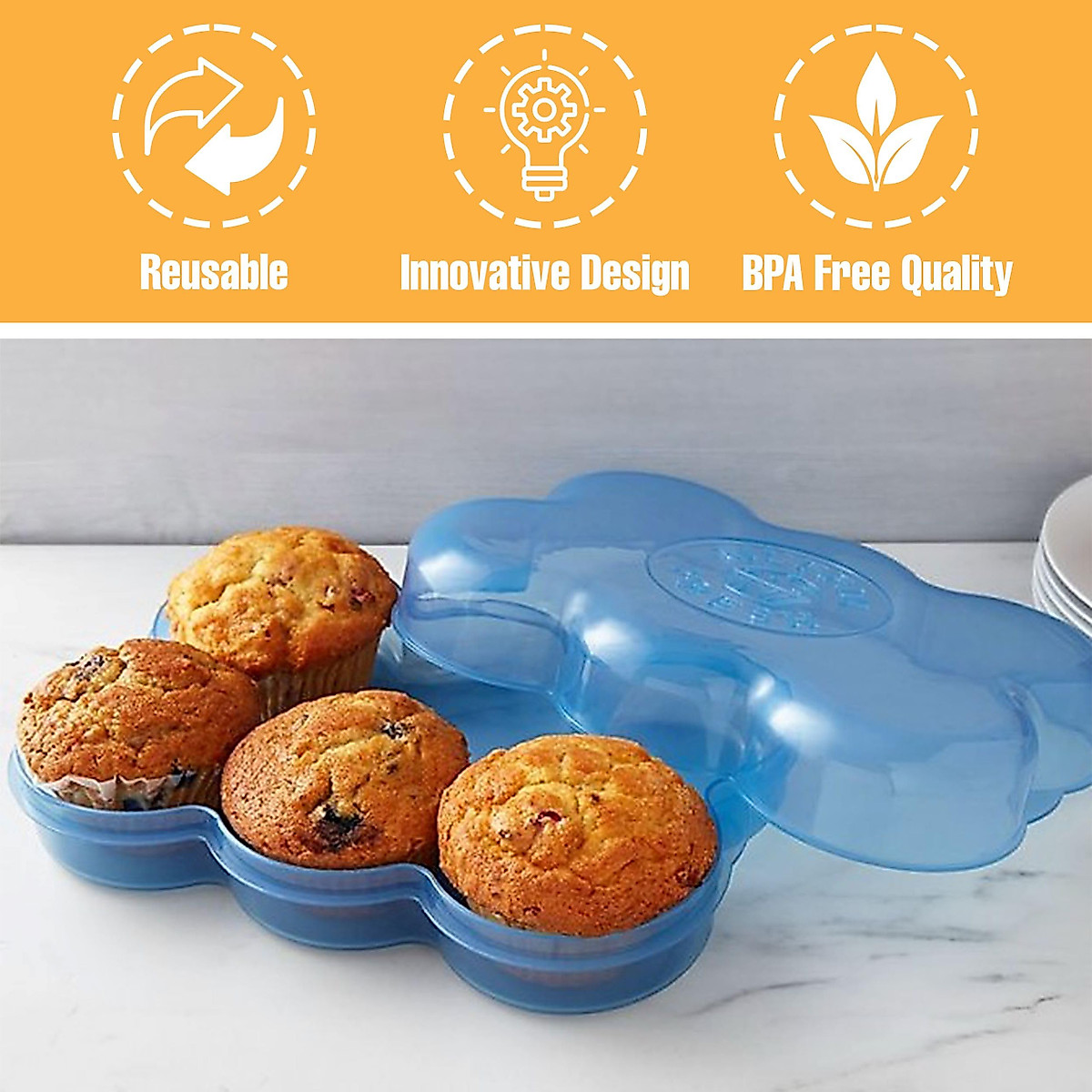 Touch Up Cup Muffin Fresh Storage Container Holder with Lid, Airtight and Reusable, BPA-Free, As Seen On Shark Tank Products, Pack of 2, Holds 12 Fresh Muffins