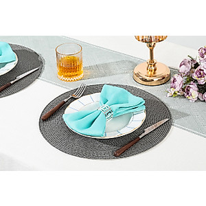 BAOFIN Round Braided Placemats Set of 6, Table Mats for Indoor and Outdoor Dining Table, Washable Woven Non-Slip Placemats, 15 inches (Gray)