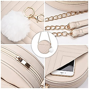 GM LIKKIE Round Crossbody Purse for Women, Circle Quilted Clutch Bag, Small PU Leather Evening Shoulder Handbag (Beige)