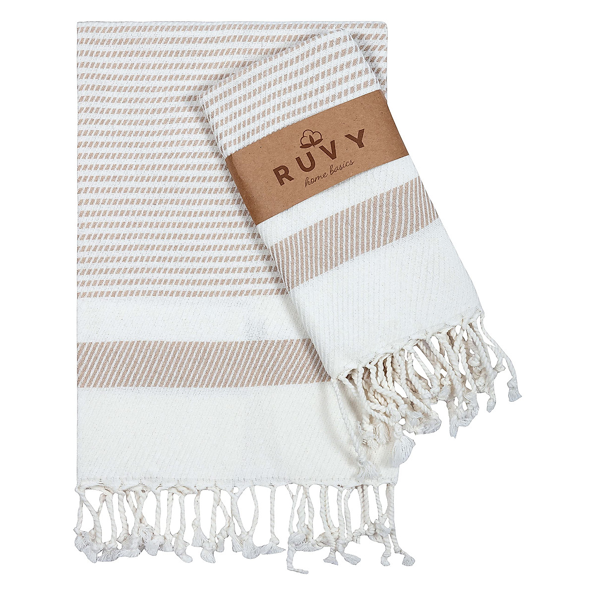 Ruvy Home Basics Turkish Hand Towels for Bathroom Set of 2 | 18"x40", Cotton | Bathroom Hand Towels & Decorative Hand Towels for Bathroom, Kitchen Towels, Dishcloth, Tea, Yoga, Face, Gym - Beige