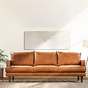 POLY & BARK Girona Leather Couch – 88-Inch Leather Sofa with Tufted Back - Full Grain Leather Couch with Feather-Down Topper On Seating Surfaces – Pure-Aniline Italian Leather – Cognac Tan