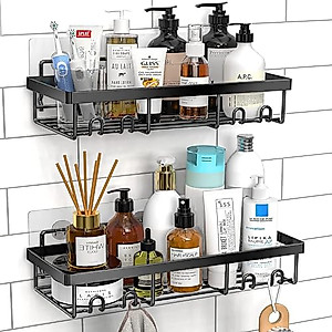 Shower Caddy, 3 Pack Adhesive Bathroom Shelf With Hook, No Drilling, Large Capacity, Rustproof Shower Caddy Shower Organizer Rack & Shower Soap Holder for Bathroom Home Kitchen, Black