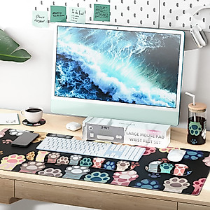 PULAIXIN Mouse Pad Wrist Support Keyboard Wrist Rest Support Extended Gaming Mouse Pad (34.5×15.7 in) Large Ergonomic 5 in 1 Mousepad Desk Mat Combo - CatPaw