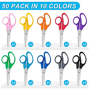 Toidgy 50 Packs Kids Scissors, 5 Inch Scissors Bulk for School, Blunt Tip Scissors for Kids Student Teacher,Kids Safety Scissors for Preschool Classroom Office Home,School Supplies Craft Cutting Paper