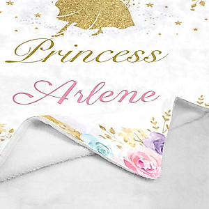 Yeshop Princess Floral Pink Purple Personalized Receiving Baby Blankets for Girls with Name,Customized Swaddle Blankets Gift for Newborn Crib Infants 30x40 Inches