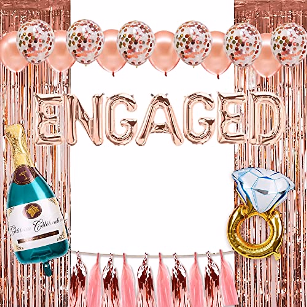 Engagement Party Decorations – Engagement Balloons – Rose Gold Engaged Balloons Letter – Diamond Engagement Ring Balloon Engagement Decorations Set – Engaged Decorations Banner for Wedding Decor