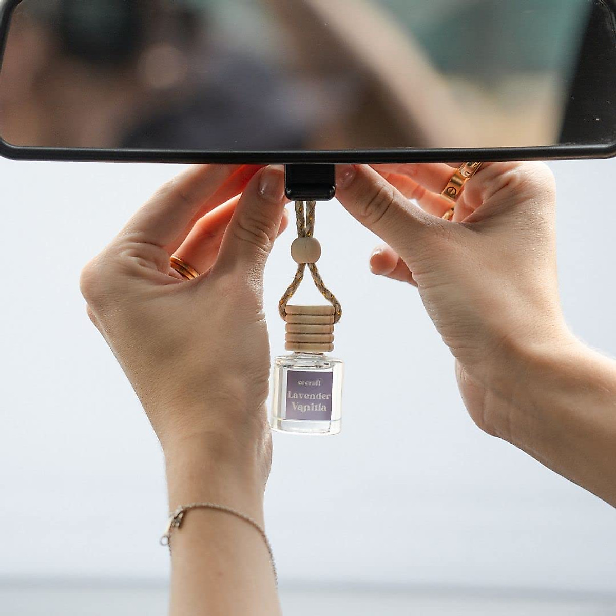 CE CRAFT Car Air Freshener Diffuser, 2 Pack, Pink & Beige, 14 Days Scent Duration, Liquid, Automotive Air Freshener, Rearview Mirror Pendant, Car & Home Use