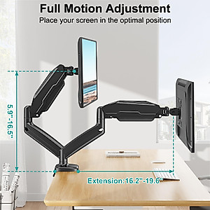 MOUNT PRO Single Monitor Desk Mount - Articulating Gas Spring Monitor Arm, Removable VESA Mount Desk Stand with Clamp and Grommet Base - Fits 13 to 32 Inch LCD Computer Monitors, VESA 75x75, 100x100