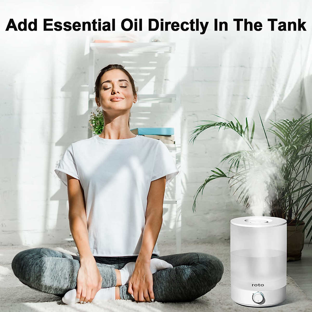 Roto Top Fill Humidifiers for Bedroom, Cool Mist Ultrasonic Quiet Humidifier with Essential Oil Diffuser, Last Up to 22 Hours, Auto Off, Adjustable Output Mist & 360° Rotation Nozzle - 2.5L
