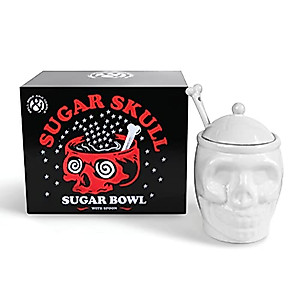 BELL BOOK AND CANDLE Sugar Skull Sugar Bowl With Bone Spoon - 12 Oz - Spooky Valentines Day Gifts, Goth Valentines Day Decor -Witchy Gifts, Goth Gifts For Women, Spooky Gifts - Spooky Gothic Tea Set
