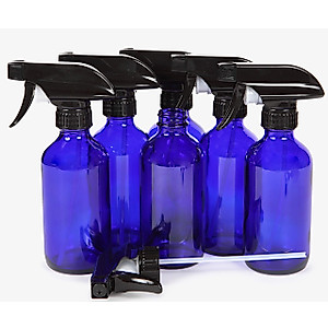 Vivaplex, 6, Large, 8 oz, Empty, Cobalt Blue Glass Spray Bottles with Black Trigger Sprayers and Lids
