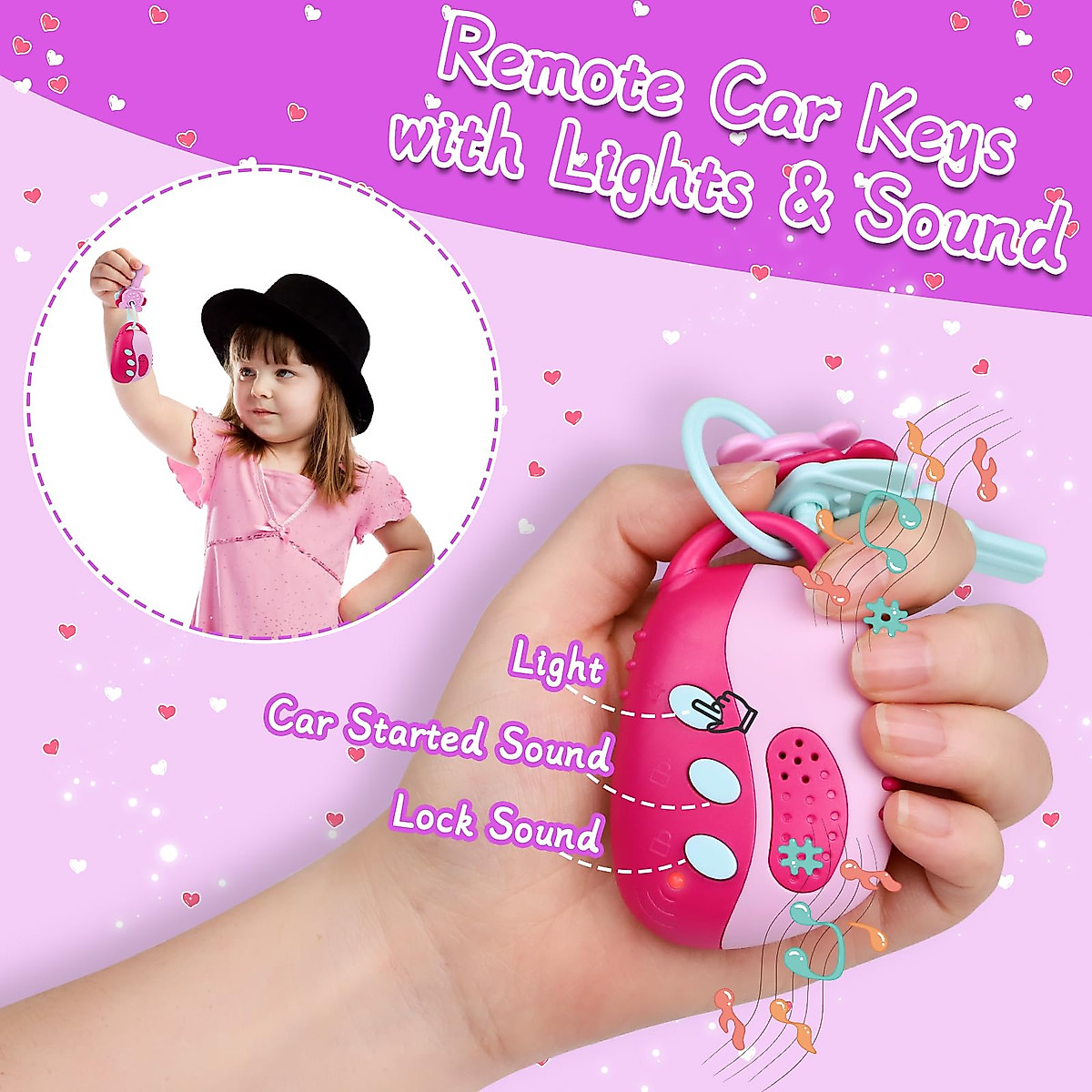 Learn2M Purple Play Purse for Little Girls Ages 3-6, My First Purse Toy with Handbag, Makeup Set, Sunglasses, Smartphone, Wallet, Car Keys, Credit Cards and Fake Money