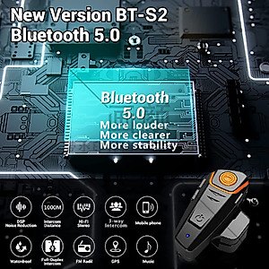 Dgakcvb Motorcycle Helmet Bluetooth Headset, BT-S2 1000m Helmet Bluetooth Intercom Up to 3 Riders Universal Communication System Headphones for Ski/ATV/Dirt Bike/Racing/Climbing(Dual)