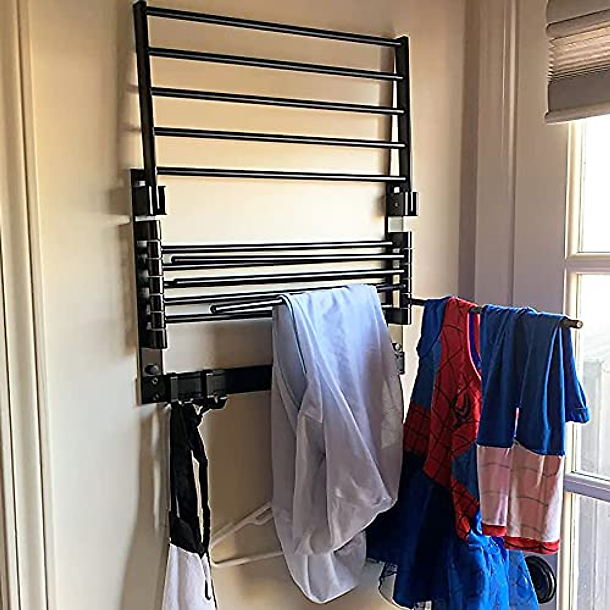 uyoyous Towel Rack for Bathroom 23.6 Inch Clothes Drying Rack with Foldable Towel Shelf and Swing Arms Aluminum Rustproof Wall Mount Laundry Room Organizer Load 45 lbs