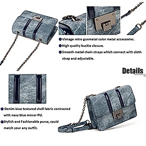 ROYALFAIR Small Denim Blue Women Purse Clutch Retro Small Shoulder Bag for Teenager girls Color Contrast Handbag (Denim Blue)