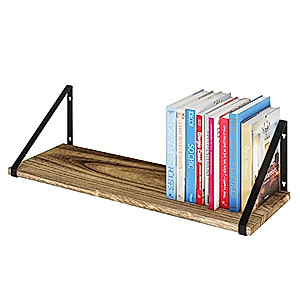 Wallniture Ponza Floating Shelves for Wall, 24"x8" Bookshelf for Large Books, Storage Shelves for Kitchen, Office, Hallway Living Room Decor, Set of 6, Burnt