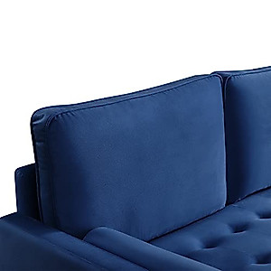 HomePop 3 Seater Velvet Sofa, Modern Couches for Living Room,Small Spaces, Dorm, Apartment, Blue