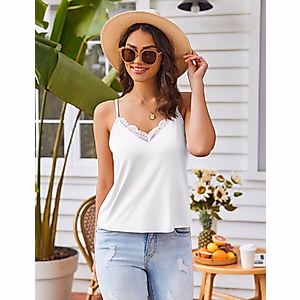 Ekouaer Pajama Sets for Women Lingerie Sleepwear 2 Piece Cami Shorts Set V Neck Pj Lace Sleepwear White S